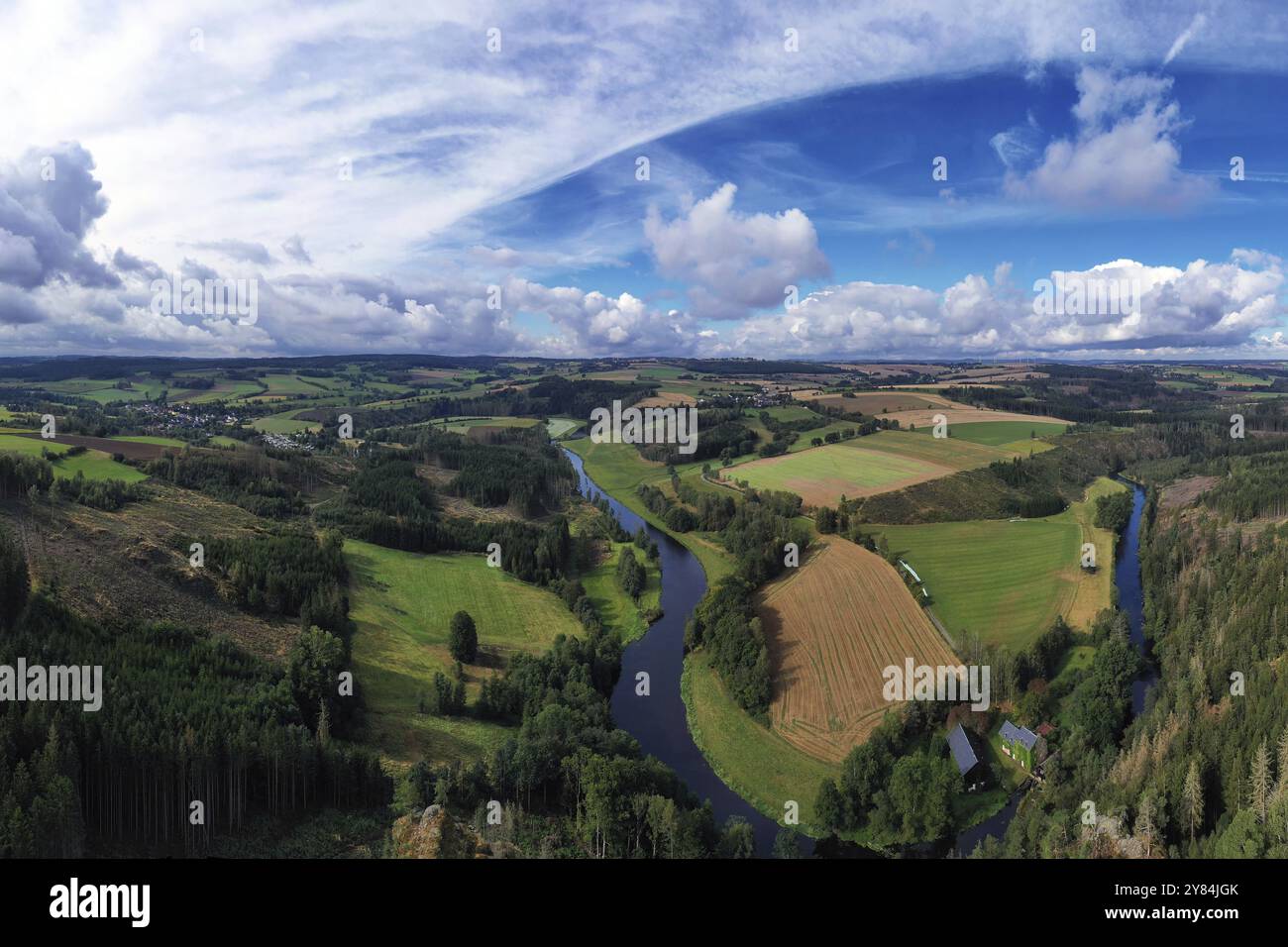 Aerial view of the picturesque river bend at Petersgrat Blick, which ...