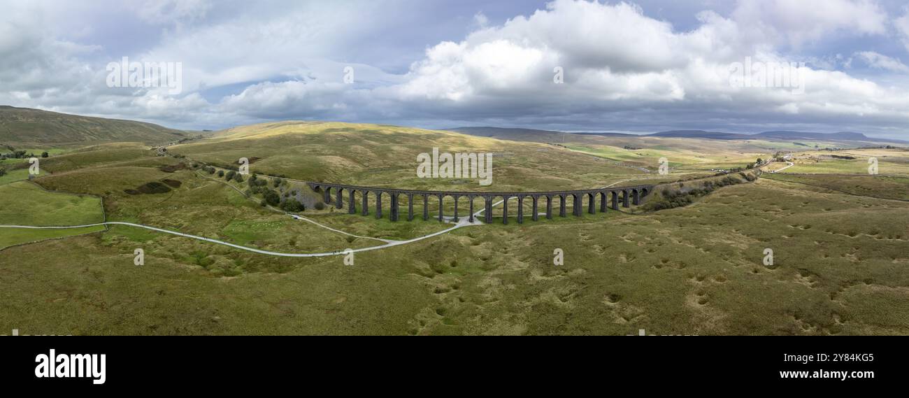 Ribblehead Viaduct, railway viaduct in the Yorkshire Dales, drone image ...