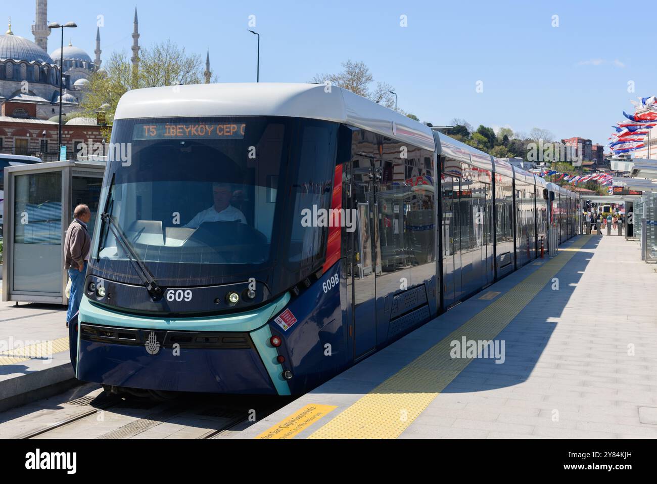 ISTANBUL, TURKEY - APRIL 8, 2024: A modern tram on Sirkeci in Istanbul ...