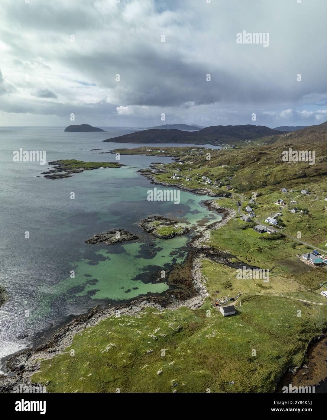 View to Earsairidh, drone image, east coast of Barra, Hebrides ...