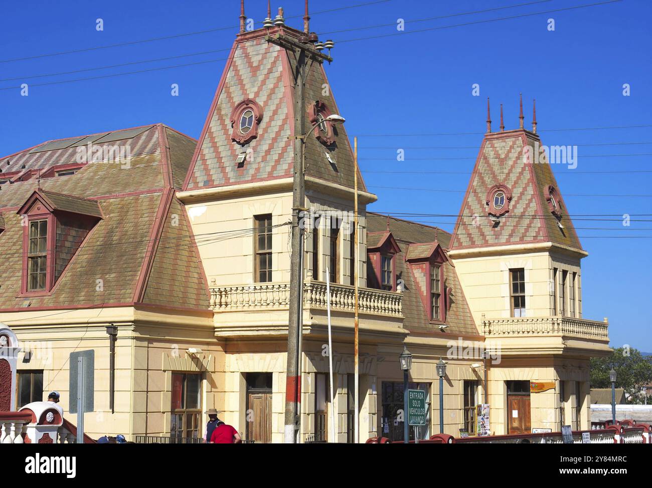 Historical building with pointed roofs and classic architecture under a ...