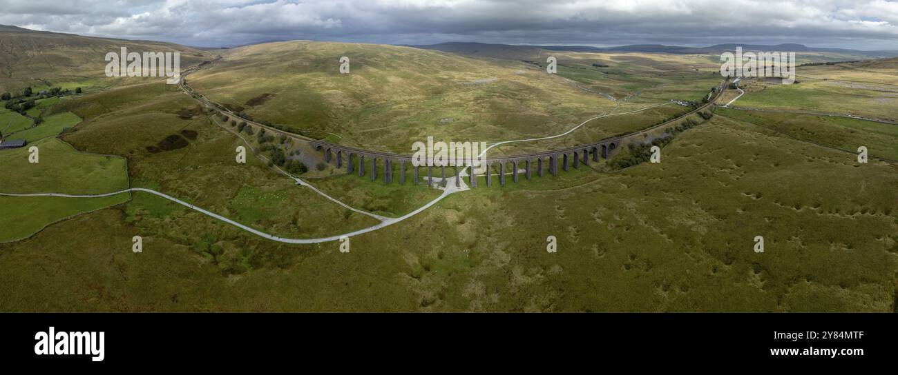 Ribblehead Viaduct, railway viaduct in the Yorkshire Dales, drone image ...