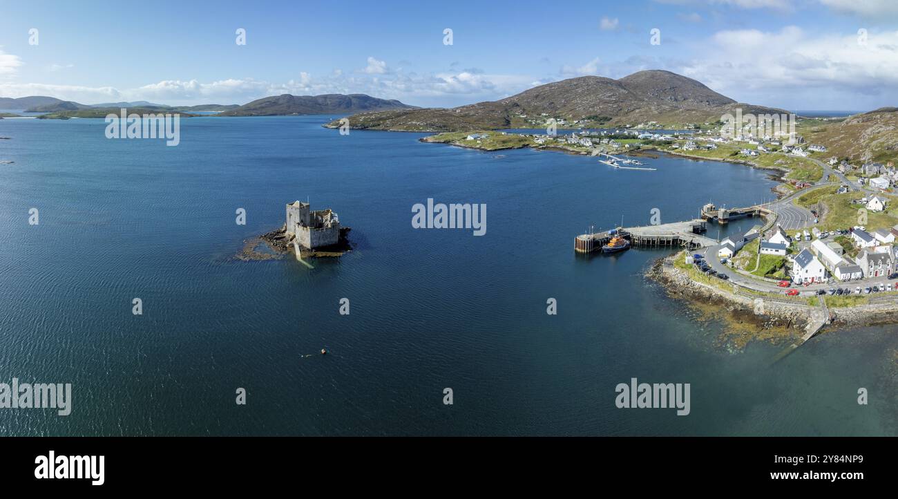 Kisimul Castle, castle ruins in the harbour area, drone shot, Castlebay ...