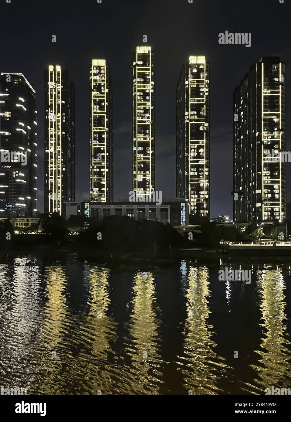Skyline Saigon, illuminated skyscrapers on the Song Sai Gon River at ...