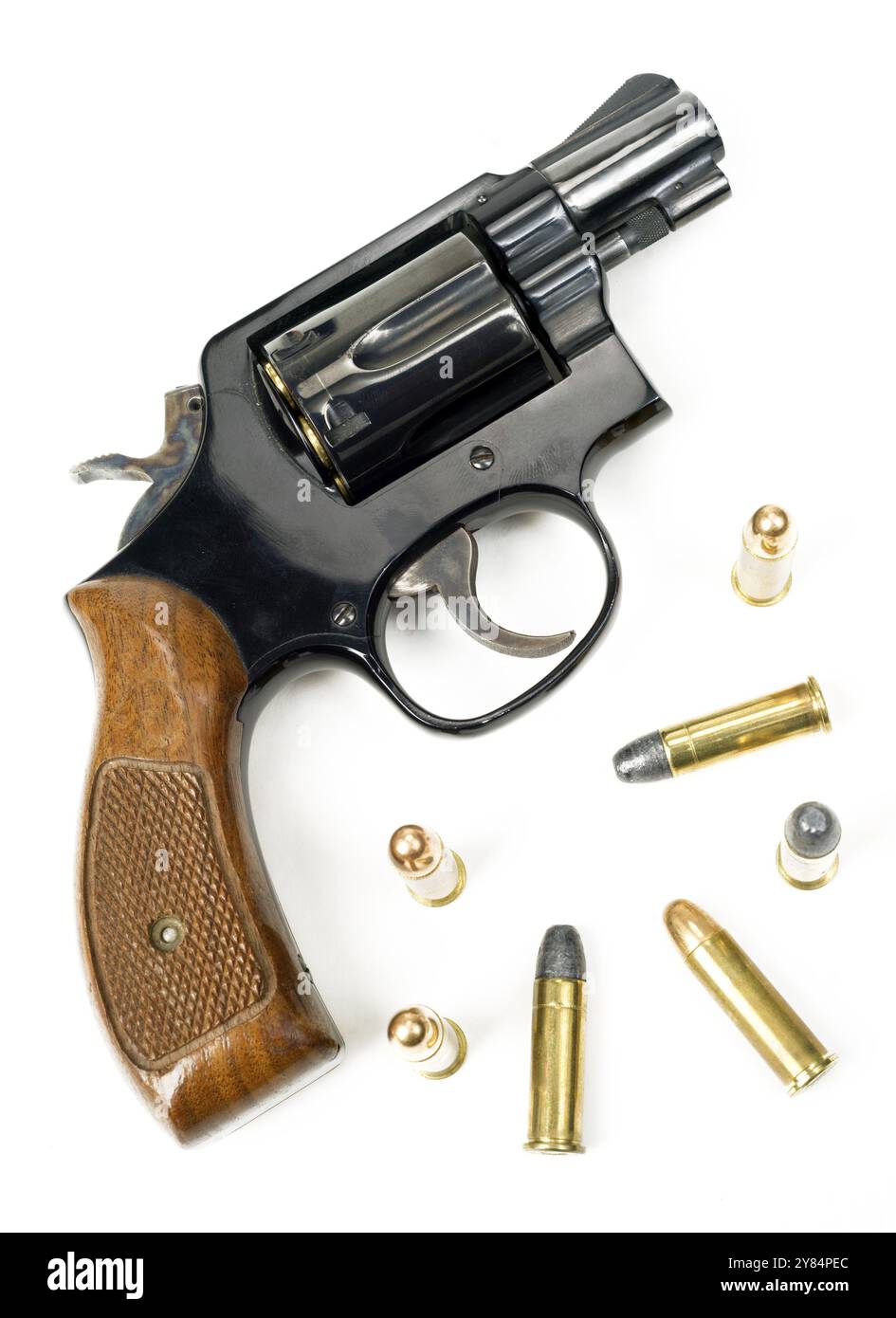 Wood Handled Revolver 38 Caliber Pistol Loaded Laying With Bullets ...