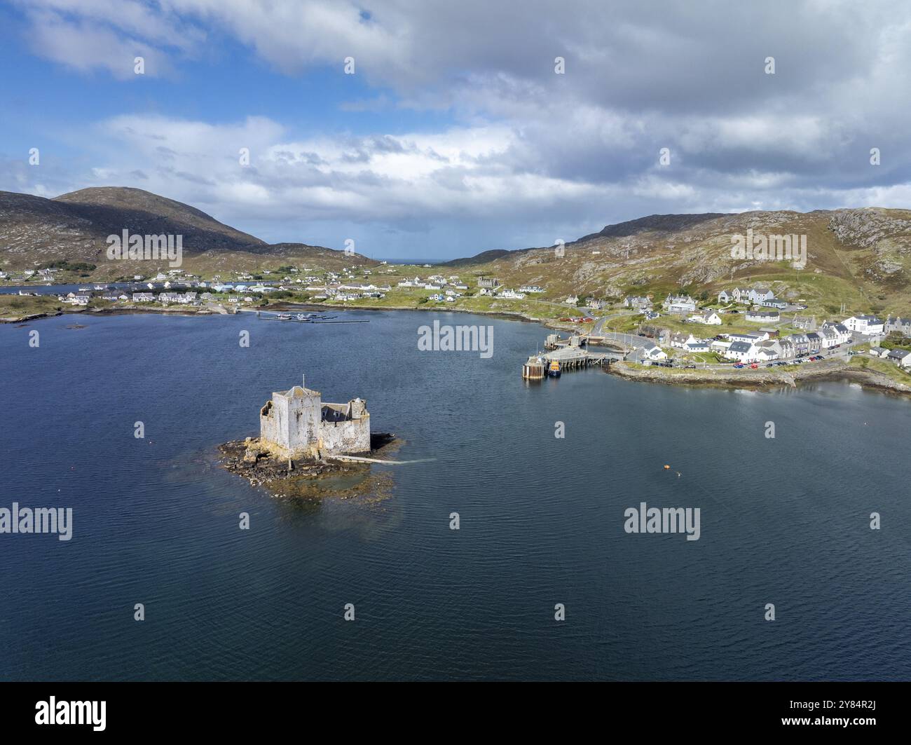 Kisimul Castle, castle ruins in the harbour area, drone shot, Castlebay ...