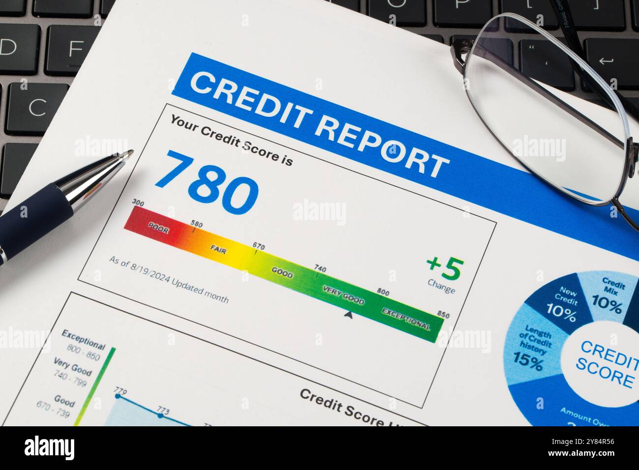 Credit score report sheet with pen and eye glasses Stock Photo - Alamy