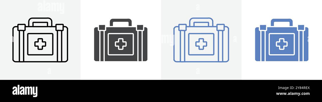 first aid kit icon linear thin line icon graphics set black and white ...