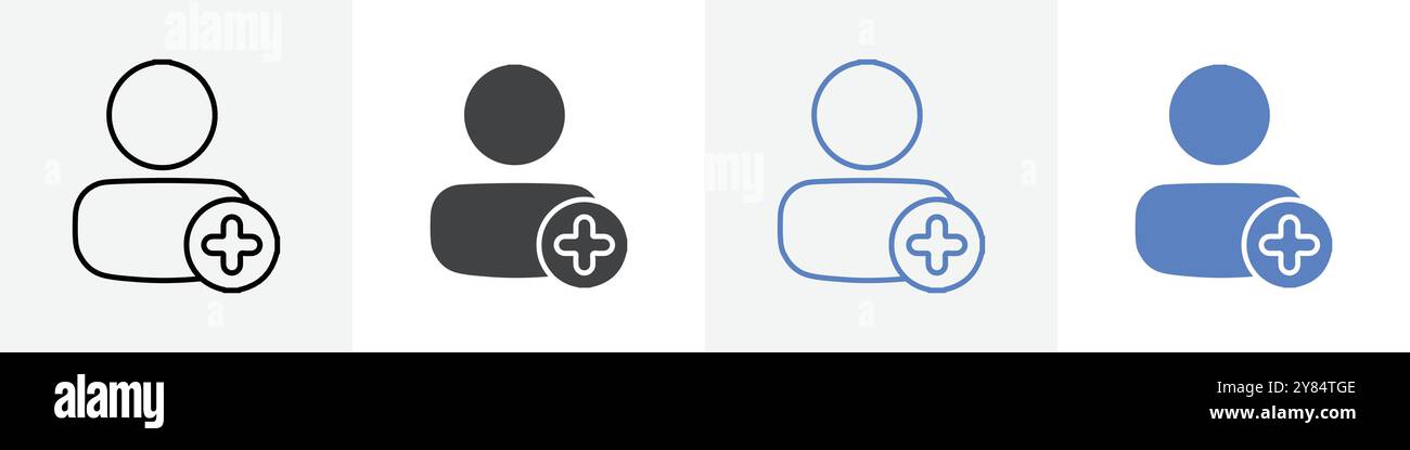 add user icon linear thin line icon graphics set black and white Stock ...