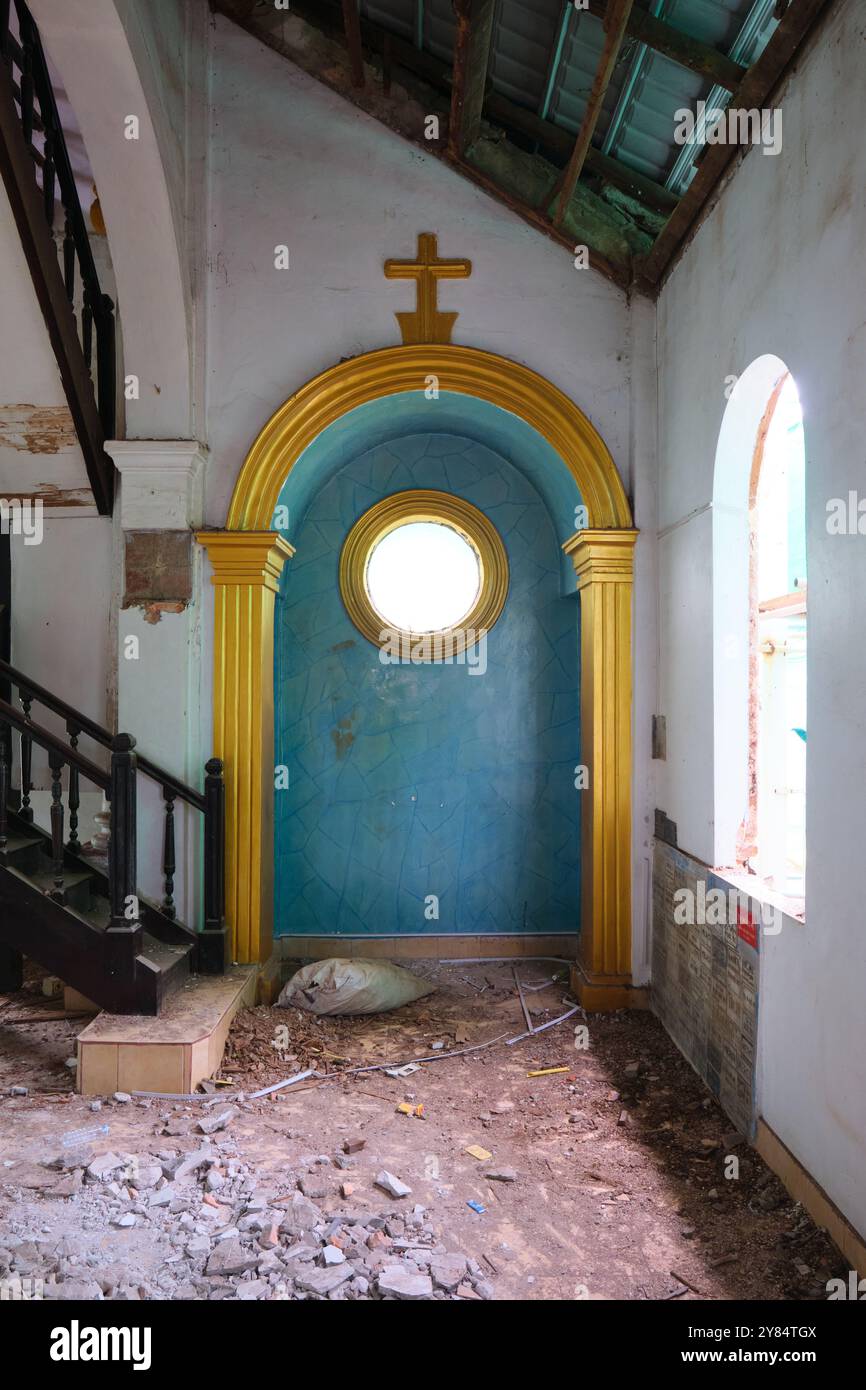 Interior view with construction dust. At the Catholic, christian ...