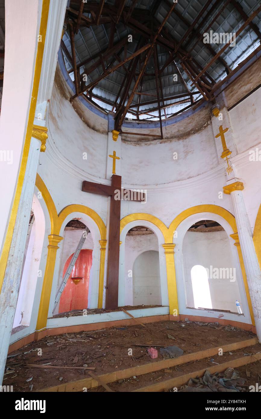 Altar view during renovation, preservation. At the Catholic, christian ...