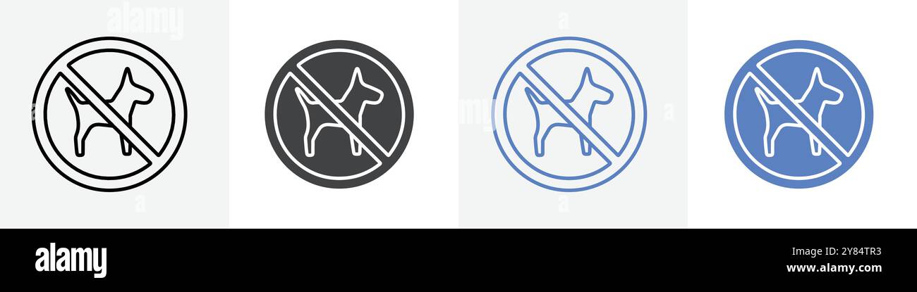 no dog icon linear thin line icon graphics set black and white Stock ...