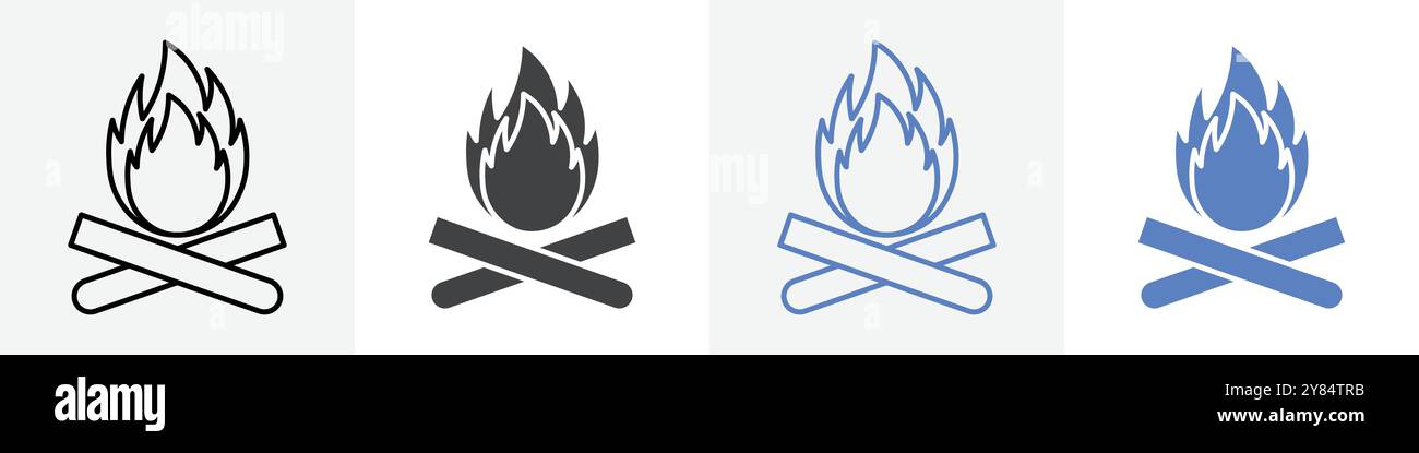 born fire icon linear thin line icon graphics set black and white Stock ...