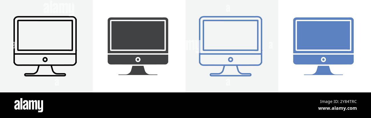 monitor icon linear thin line icon graphics set black and white Stock ...