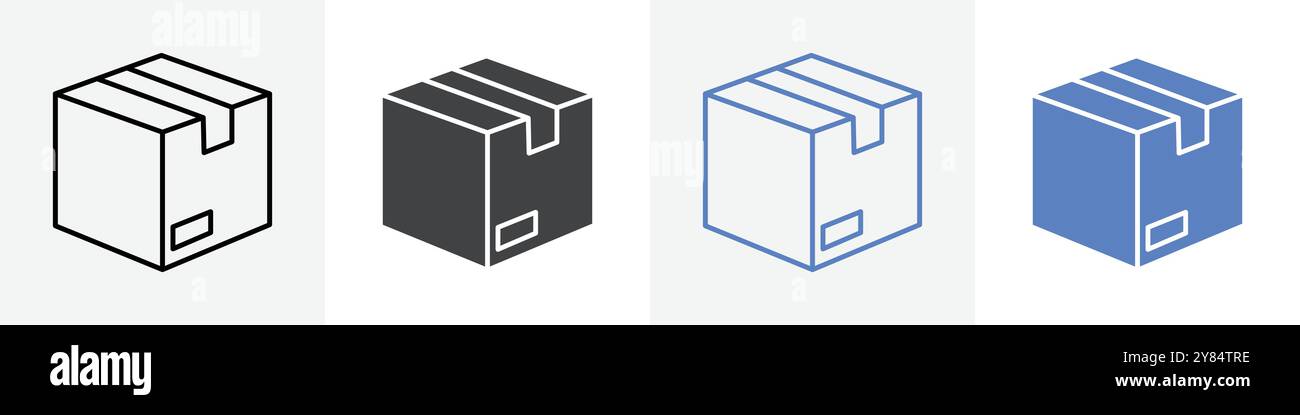 box icon linear thin line icon graphics set black and white Stock ...