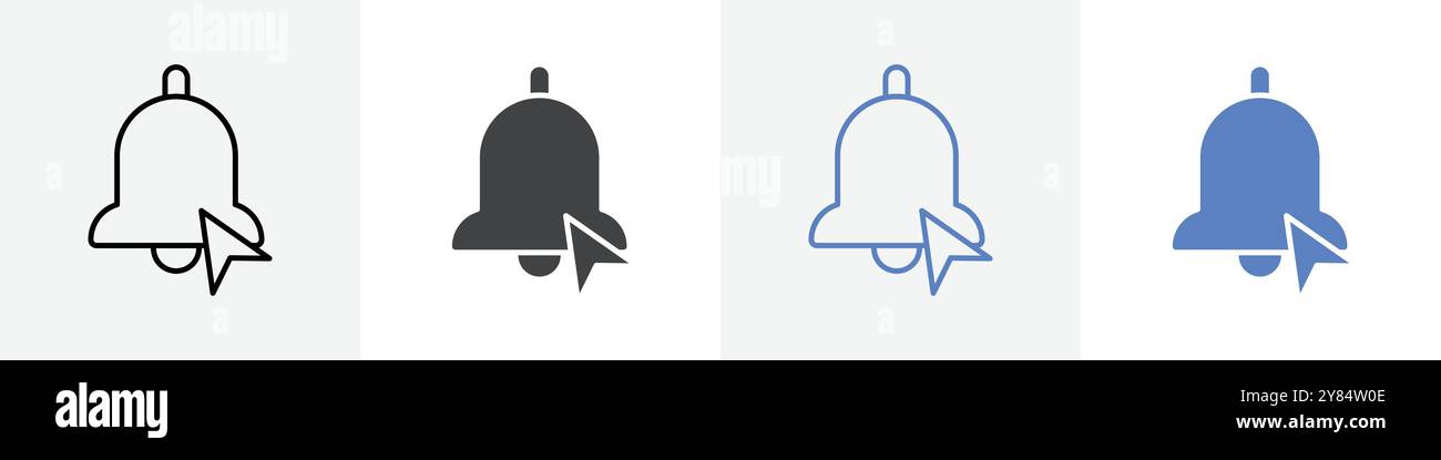 bell click icon linear thin line icon graphics set black and white ...