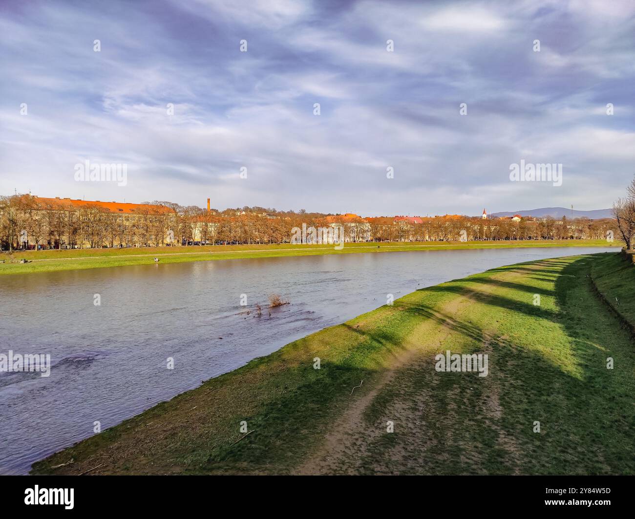 Scenic autumn view of Uzhhorod city and Uzh river, Transcarpathia ...