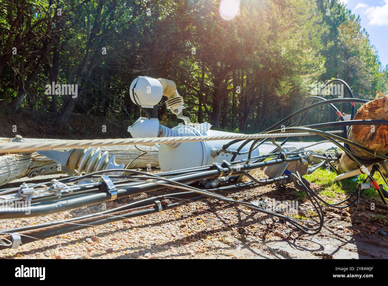 Broken electric pole storm hi-res stock photography and images - Alamy