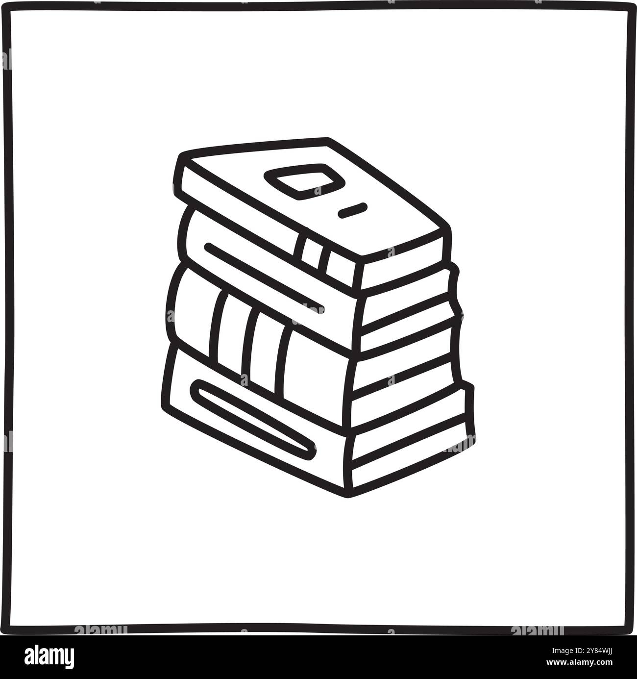 Doodle pile of books icon hand drawn with thin line in lineart style ...