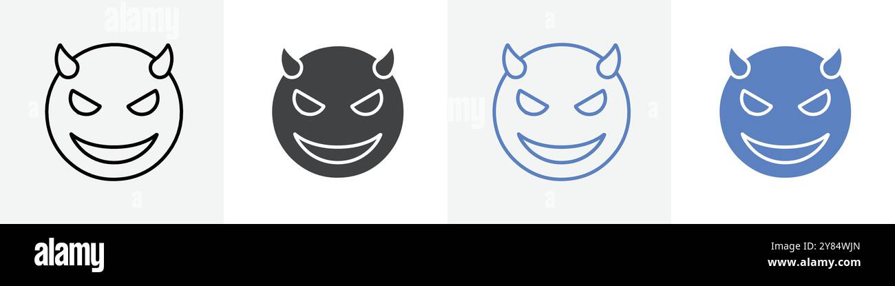 evil icon linear thin line icon graphics set black and white Stock ...