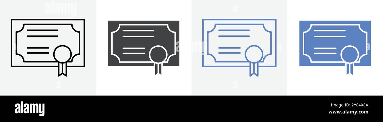 certificate icon linear thin line icon graphics set black and white ...