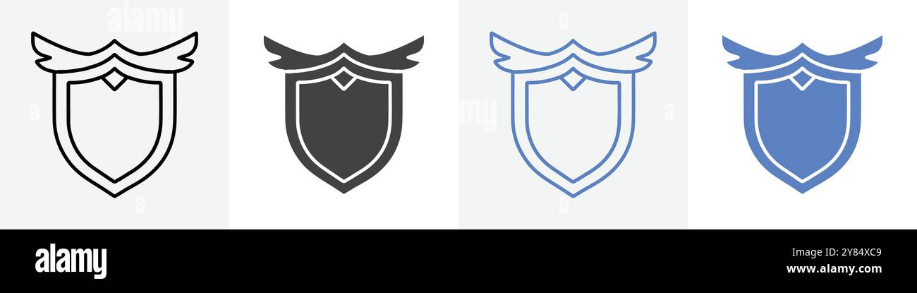 mythical shield icon linear thin line icon graphics set black and white ...