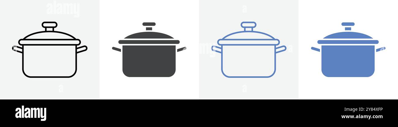 cooking pot icon linear thin line icon graphics set black and white ...