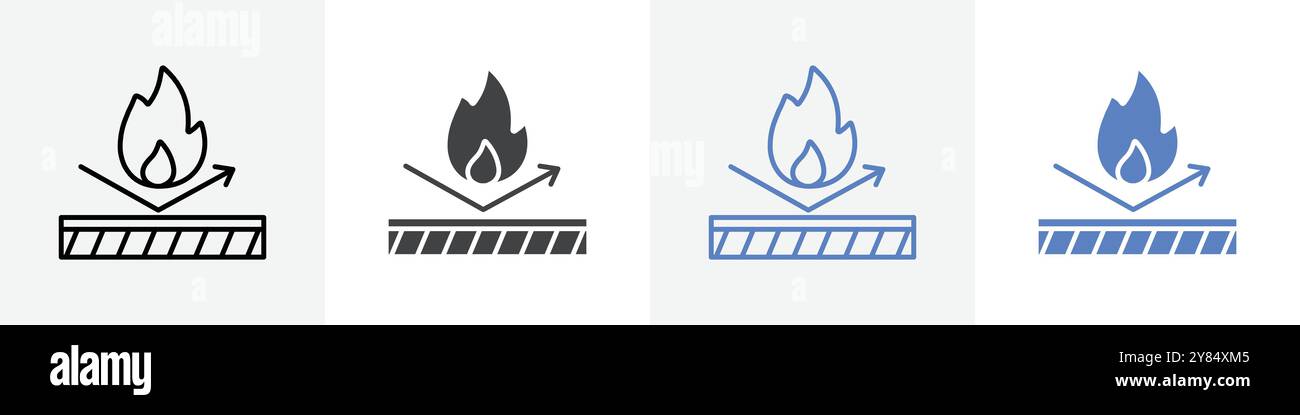 fire resistance icon linear thin line icon graphics set black and white ...