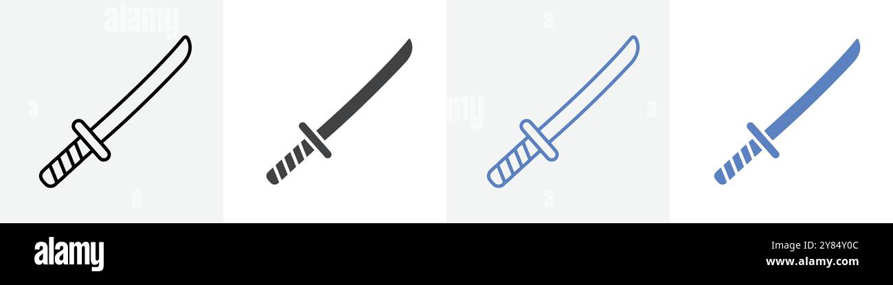 katana icon linear thin line icon graphics set black and white Stock ...