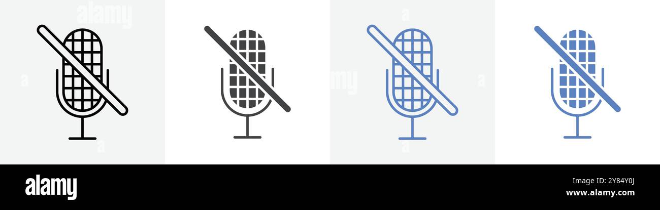 no microphone icon linear thin line icon graphics set black and white ...