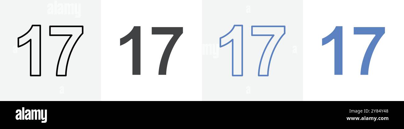 number 17 icon linear thin line icon graphics set black and white Stock ...