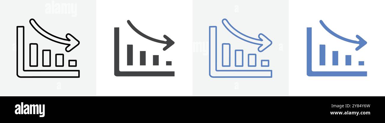 downfall icon linear thin line icon graphics set black and white Stock ...
