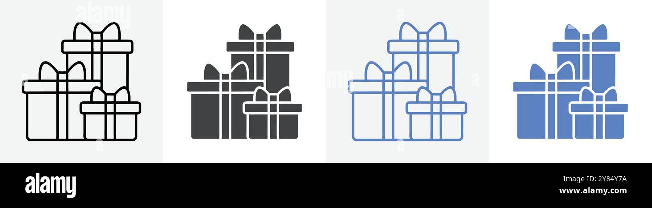 gift icon linear thin line icon graphics set black and white Stock ...