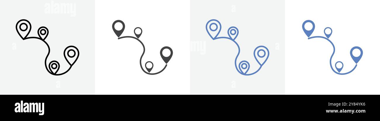 route icon linear thin line icon graphics set black and white Stock ...