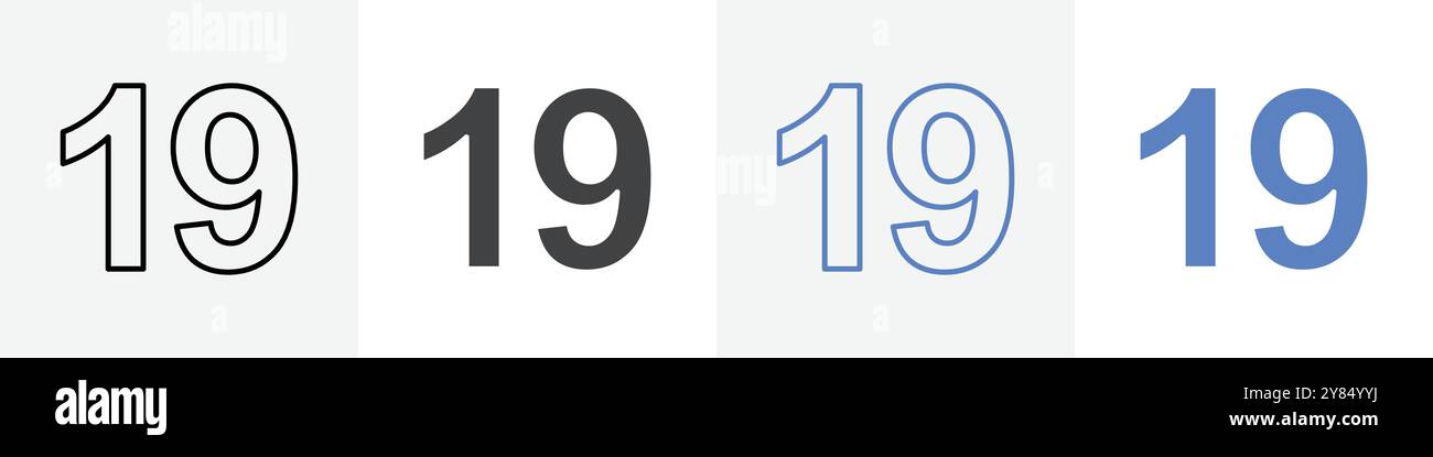 number 19 icon linear thin line icon graphics set black and white Stock ...