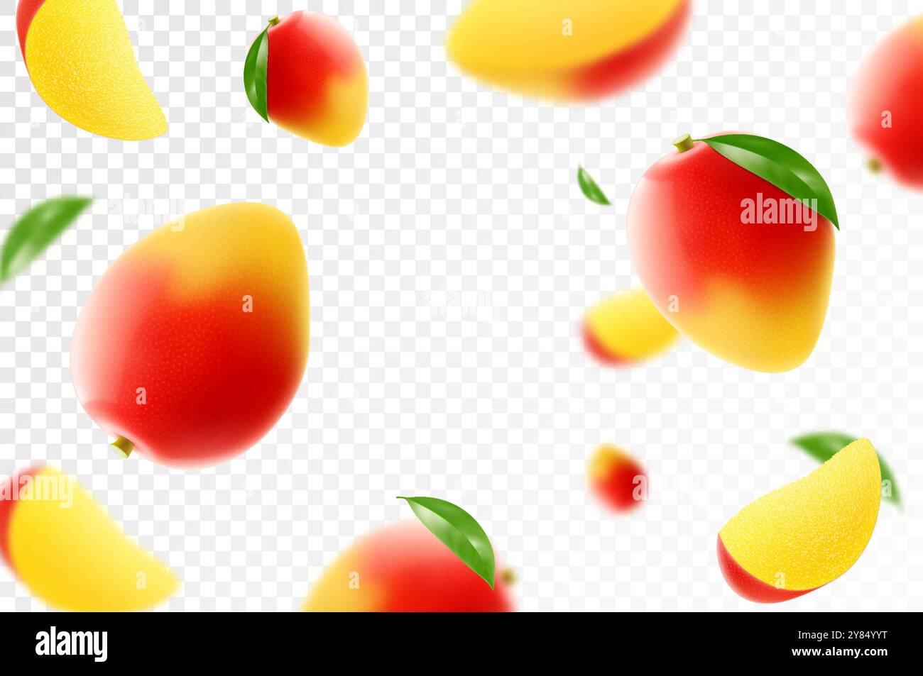 Flying ripe mango. Bright advertising background falling juicy fruit ...