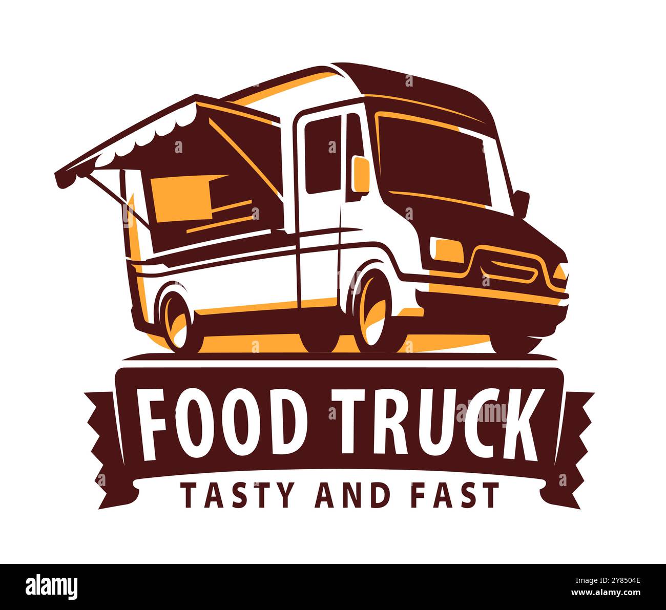 Food truck emblem or logo. Restaurant, diner street service symbol ...