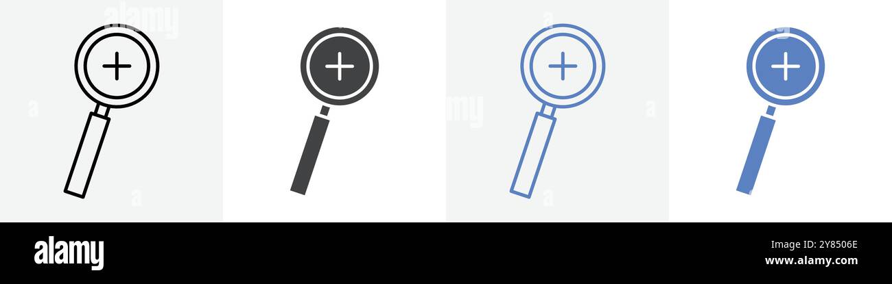 zoom in icon linear thin line icon graphics set black and white Stock ...