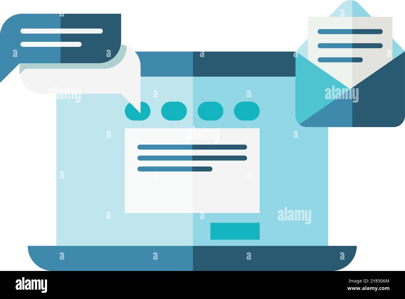 Email and chat icon on laptop. Social communication flat symbol Stock ...