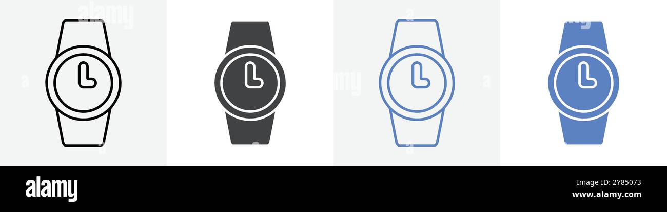 wrist watch icon linear thin line icon graphics set black and white ...
