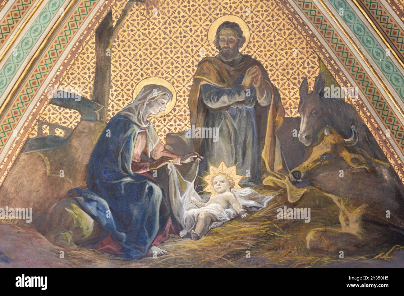 ALESSANDRIA, ITALY - SEPTEMBER 9, 2024: The ceiling fresco of Nativity ...