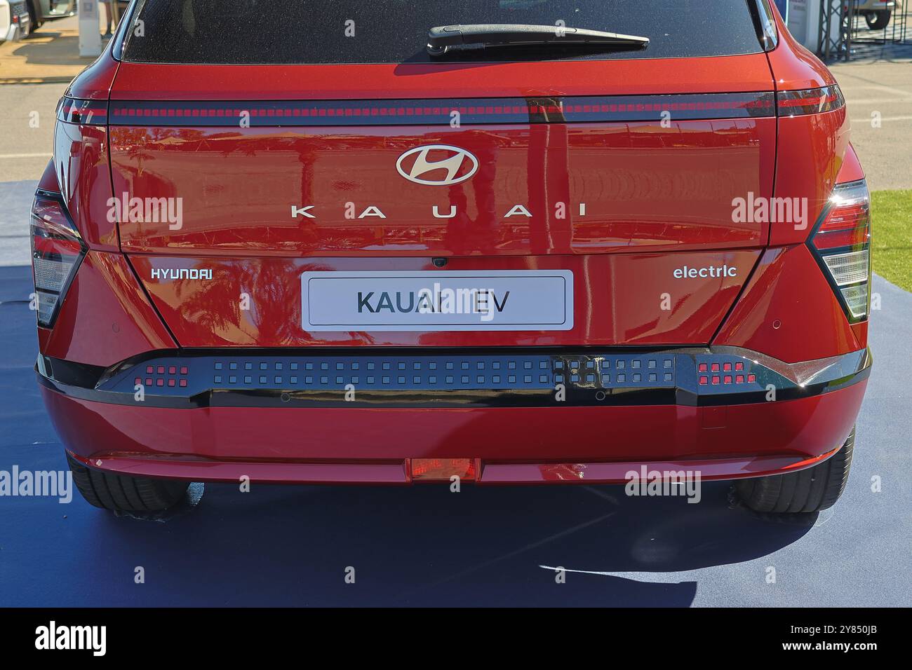 Detail of the back of a new red hyundai kauai electric car Stock Photo ...