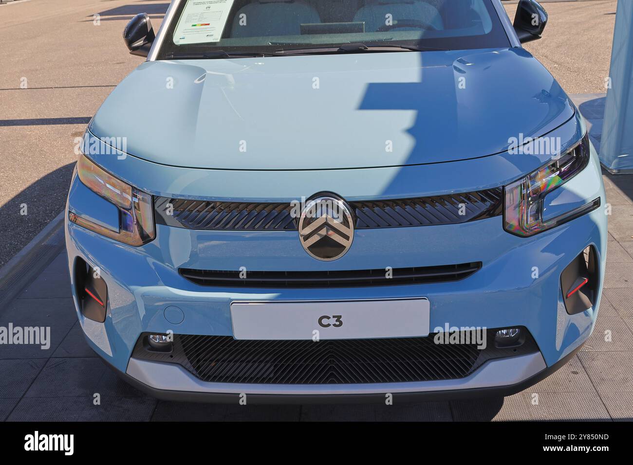 Novo citroen c3 blue suv crossover parked on a city street showing its ...