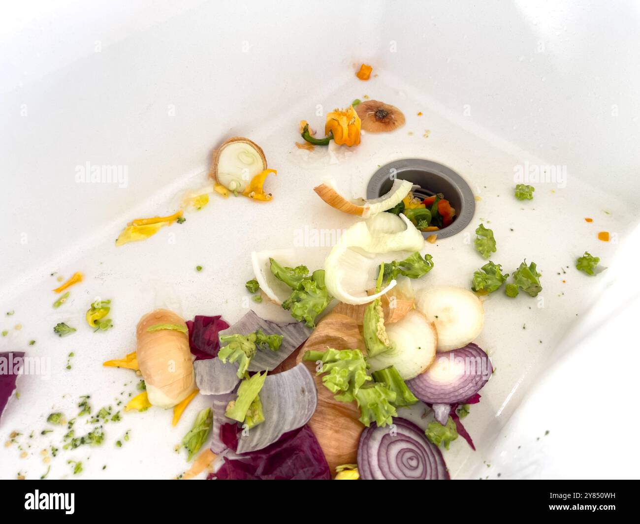 Vegetable Scraps in a Sink Ready for Disposal After Meal Preparation ...
