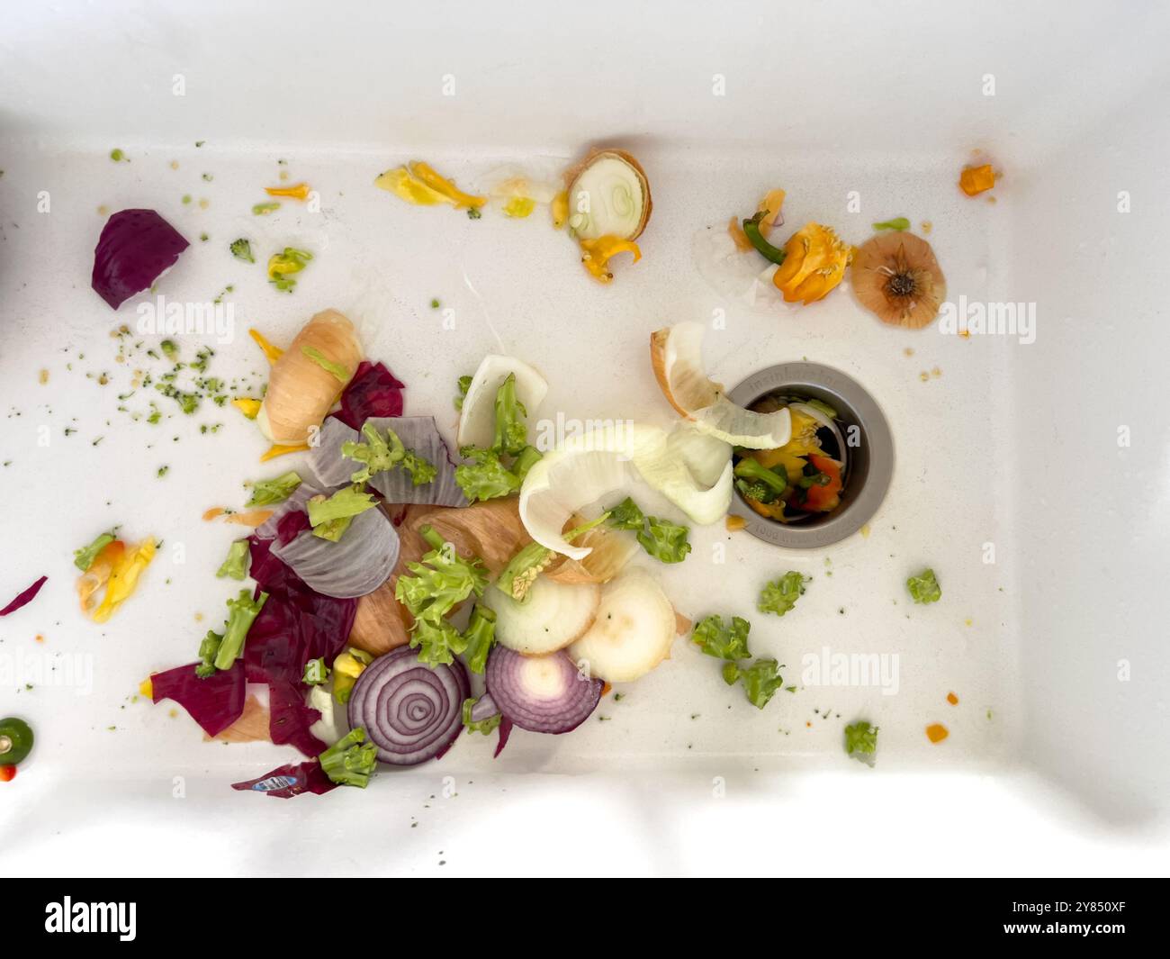 Vegetable Scraps in a Sink Ready for Disposal After Meal Preparation ...