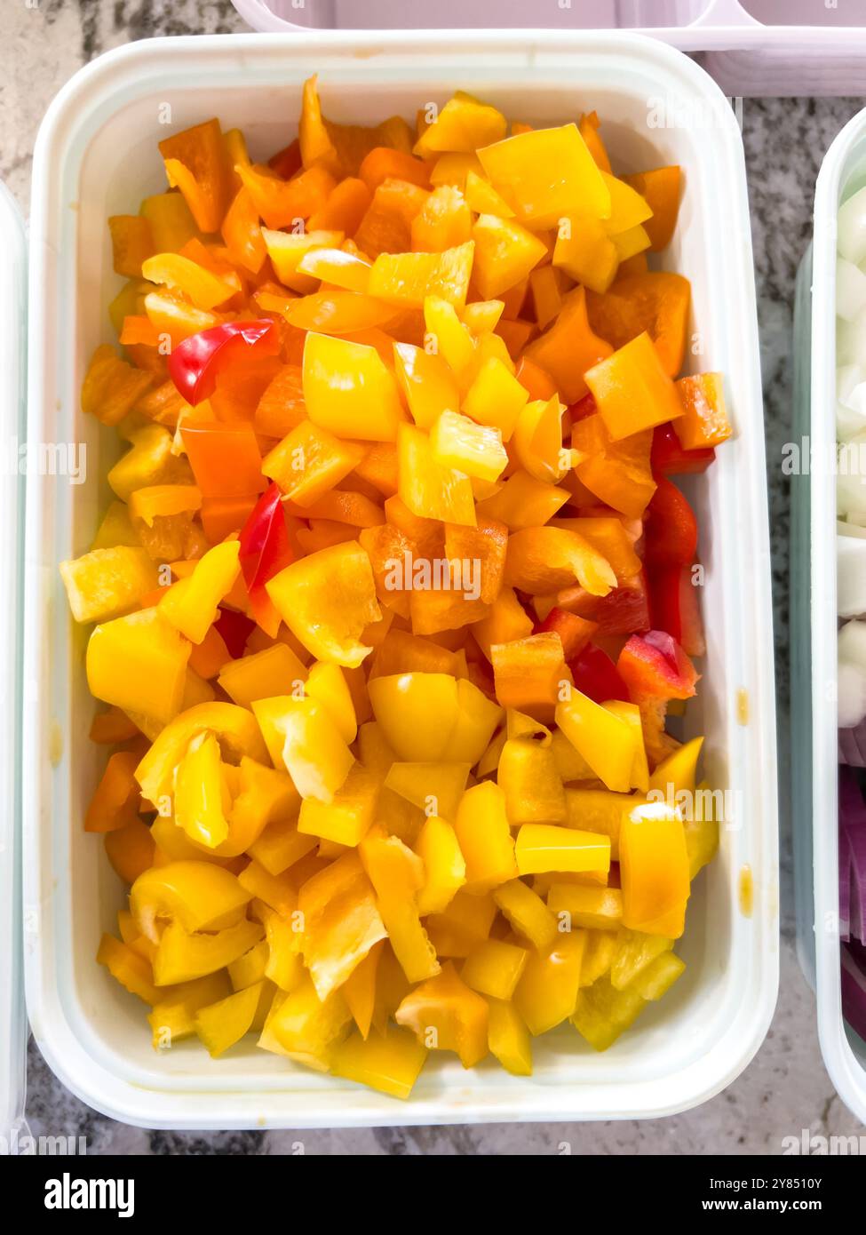 Chopped Vegetables in Containers Ready for Cooking on a Marble ...