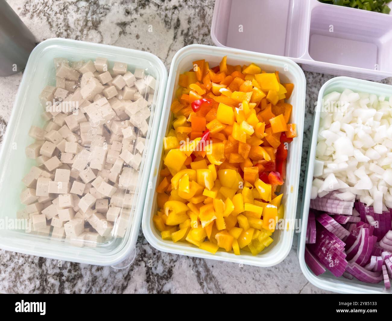 Chopped Vegetables in Containers Ready for Cooking on a Marble ...