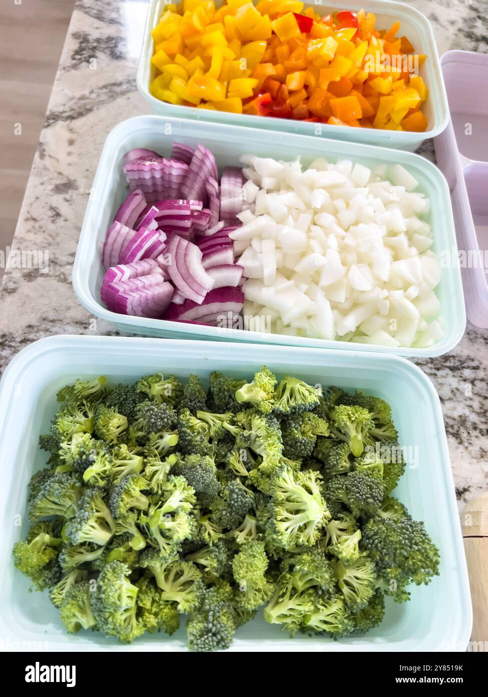 Chopped Vegetables in Containers Ready for Cooking on a Marble ...