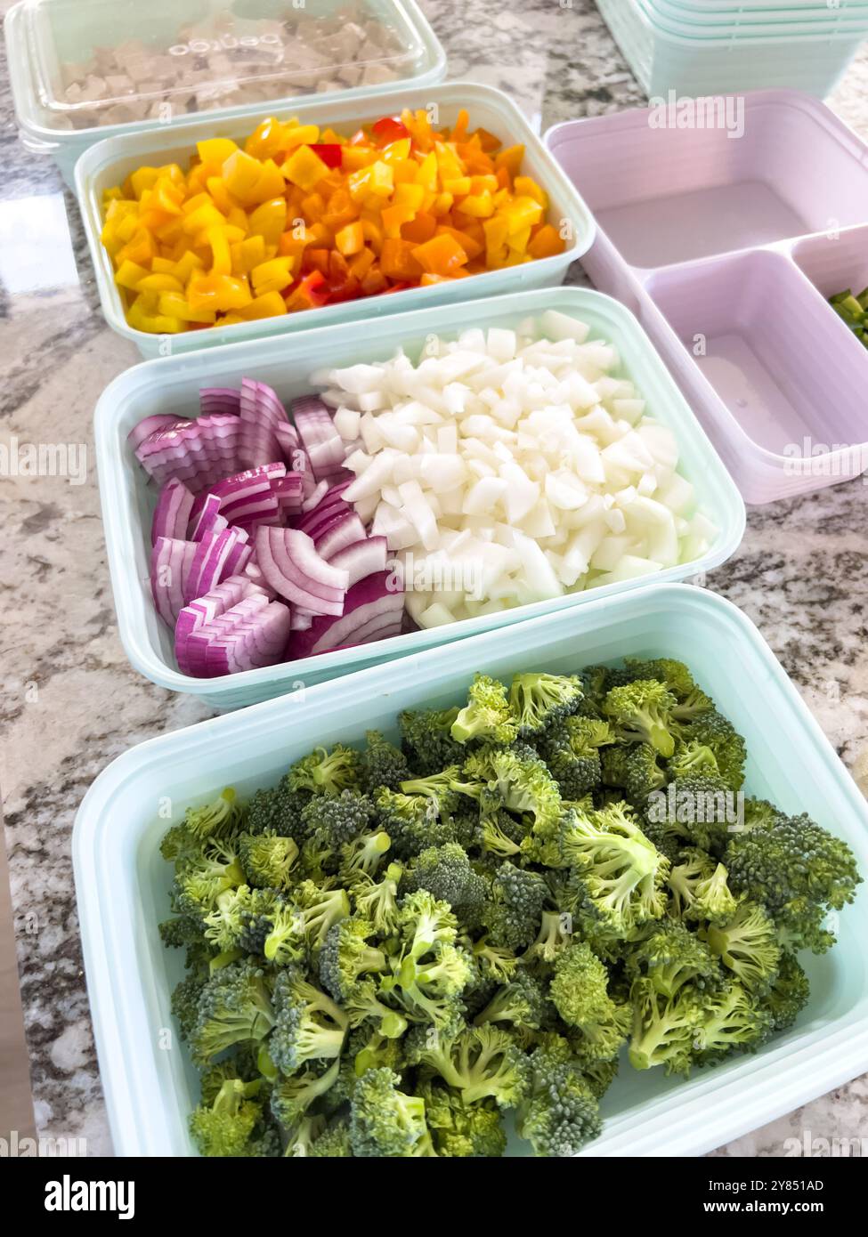 Chopped Vegetables in Containers Ready for Cooking on a Marble ...