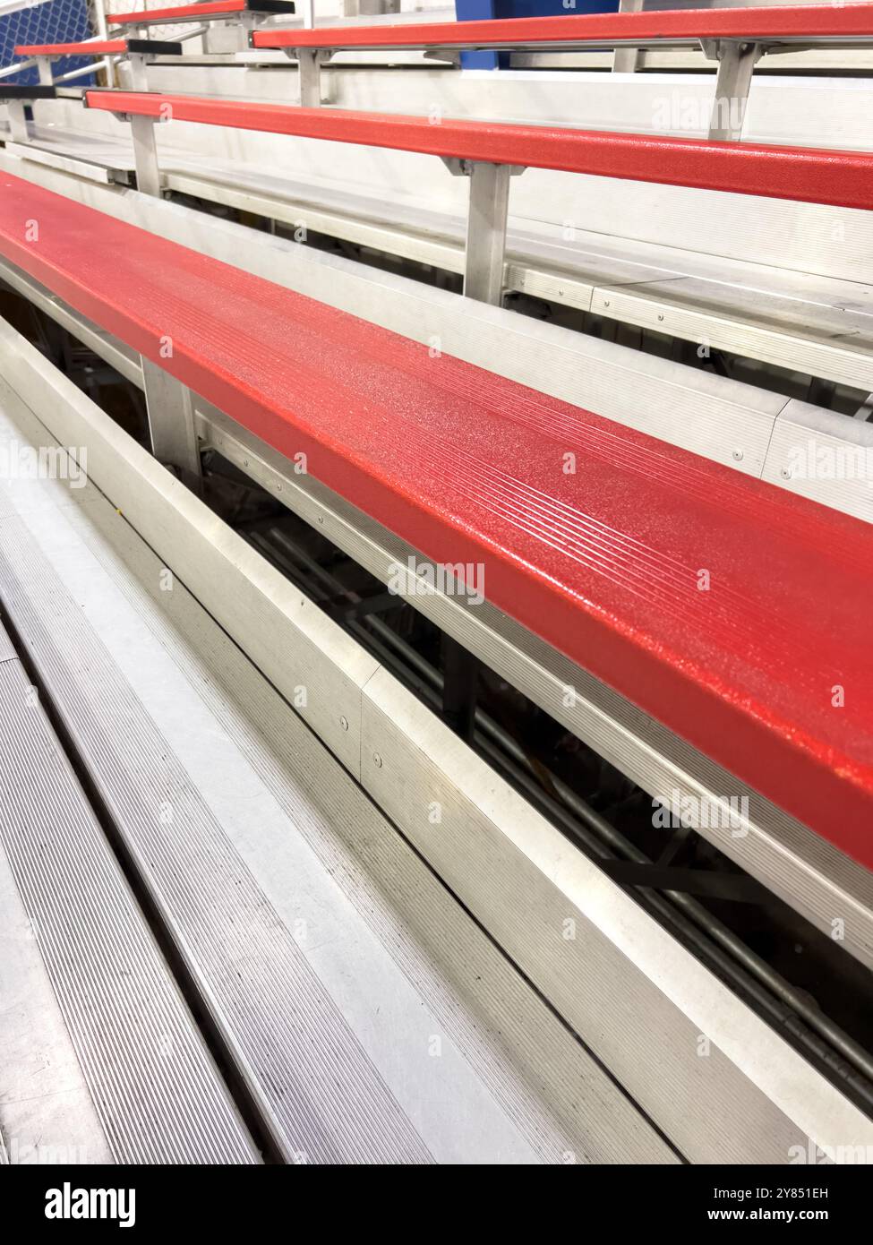 Red and Silver Bleacher Seats at Sports Arena Stock Photo - Alamy